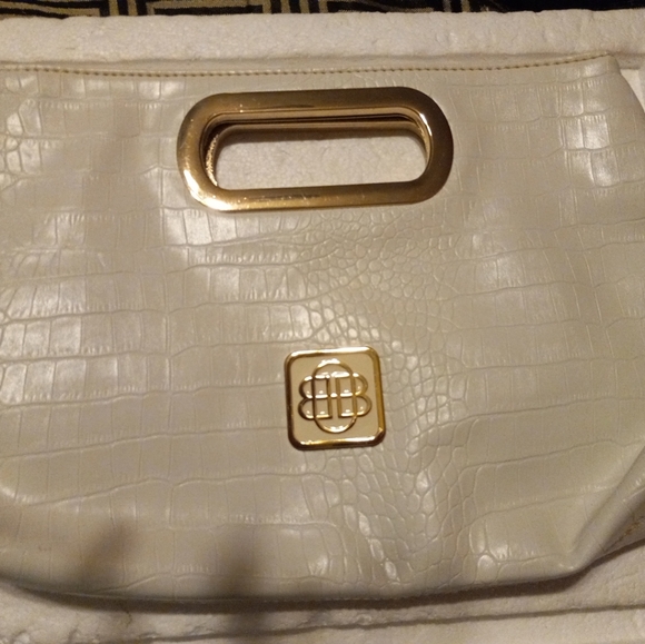 Dana Buchman | Bags | Dana Buchman White Clutch Purse Gold Accents Mark ...